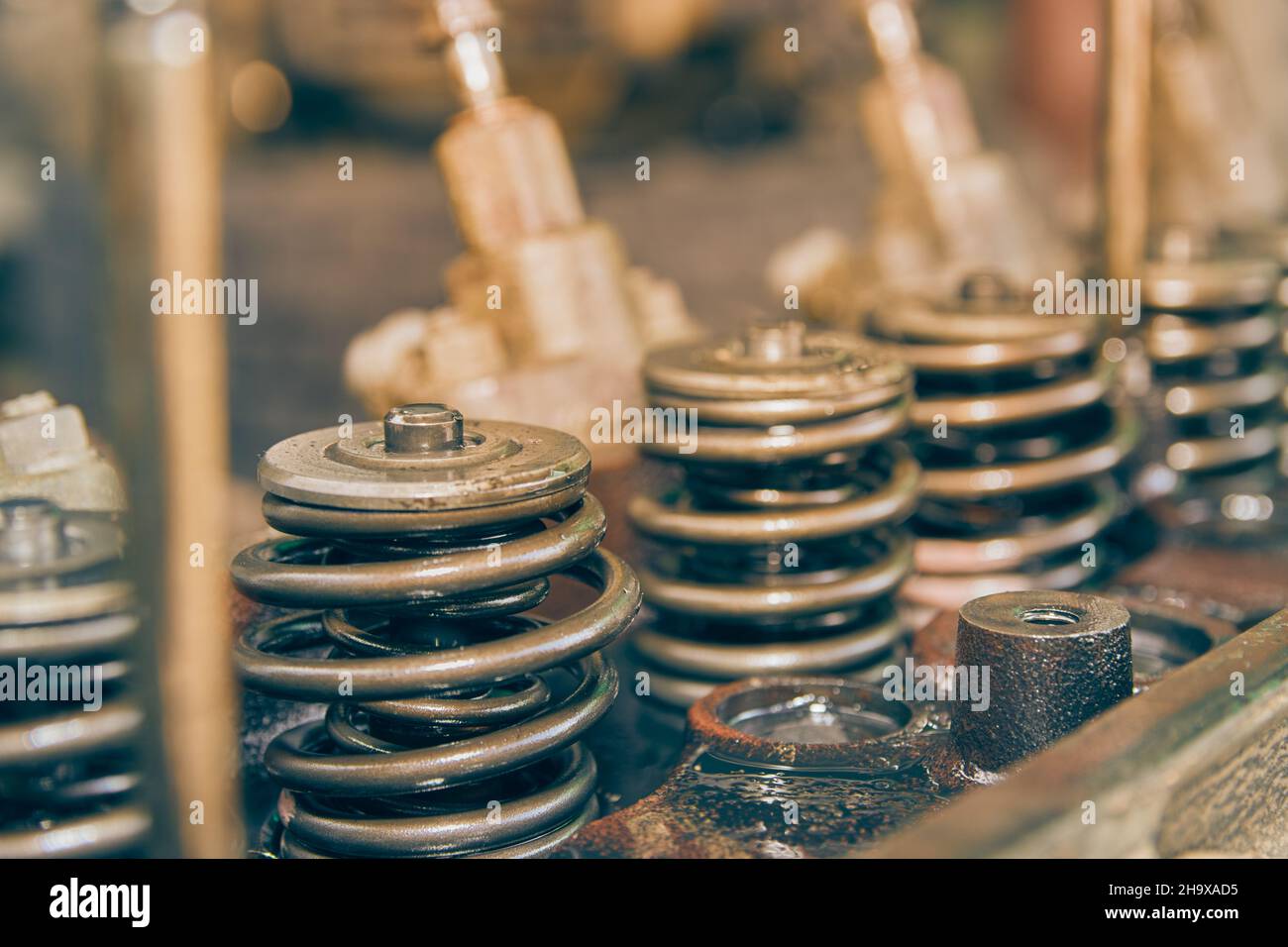 Left Frame Intake Valve and Exhaust Valve and Fuel Injector on Cylinder ...