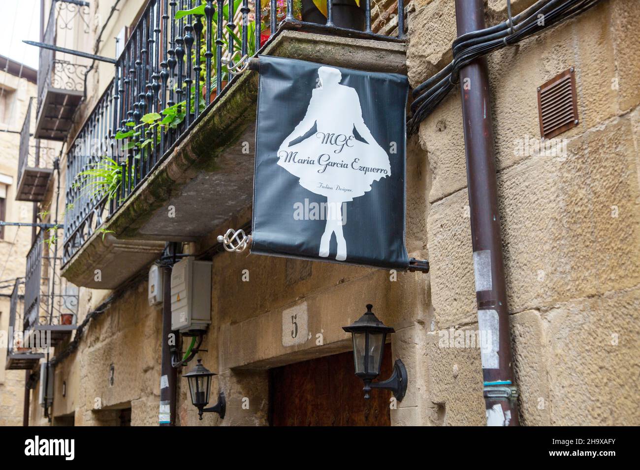 Maria Garcia Ezquerro fashion designer sign, in village of Laguardia ...