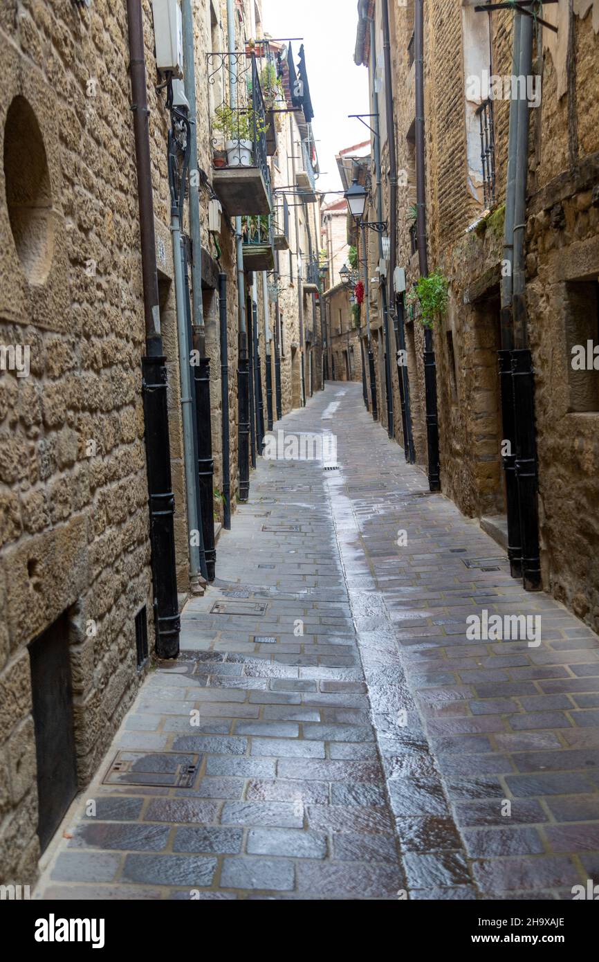 Narrow street historic buildings in village of Laguardia, Álava, Basque ...