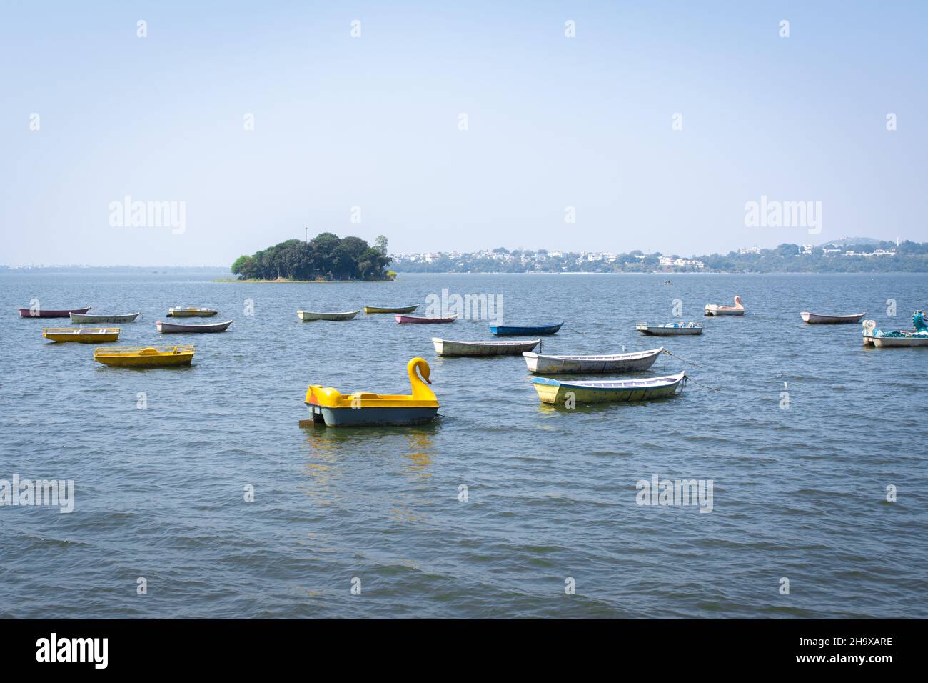 Boats in the upper lake at Bhopal which is also known as 'city of lakes ...