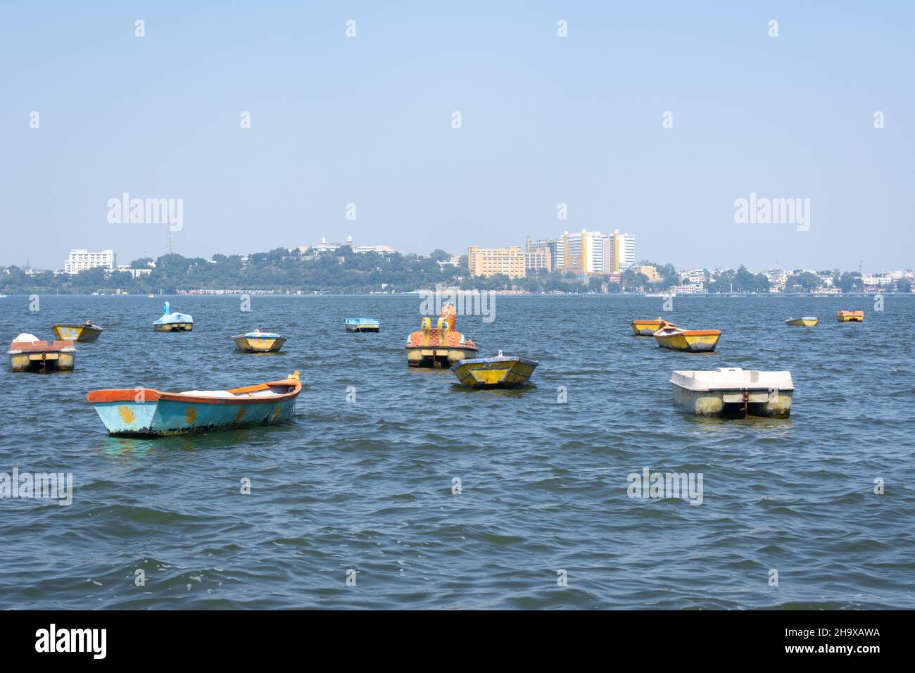 Boats in the upper lake at Bhopal which is also known as 'city of lakes ...