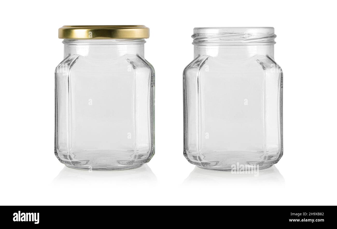 Empty glass jar isolated on white with clipping path Stock Photo - Alamy