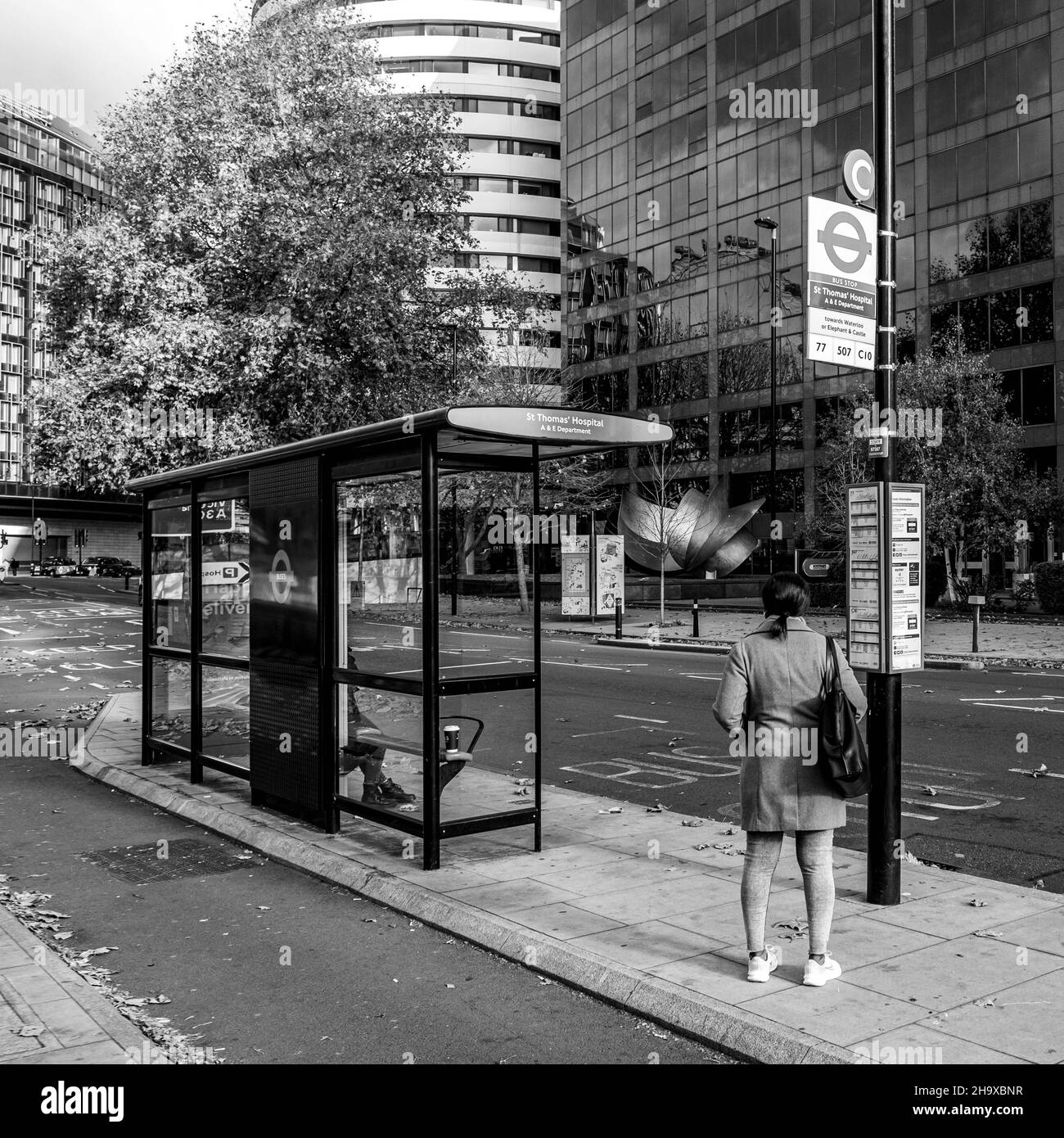 Central London UK November 21 2021, Woman Waiting Alone At A Central ...