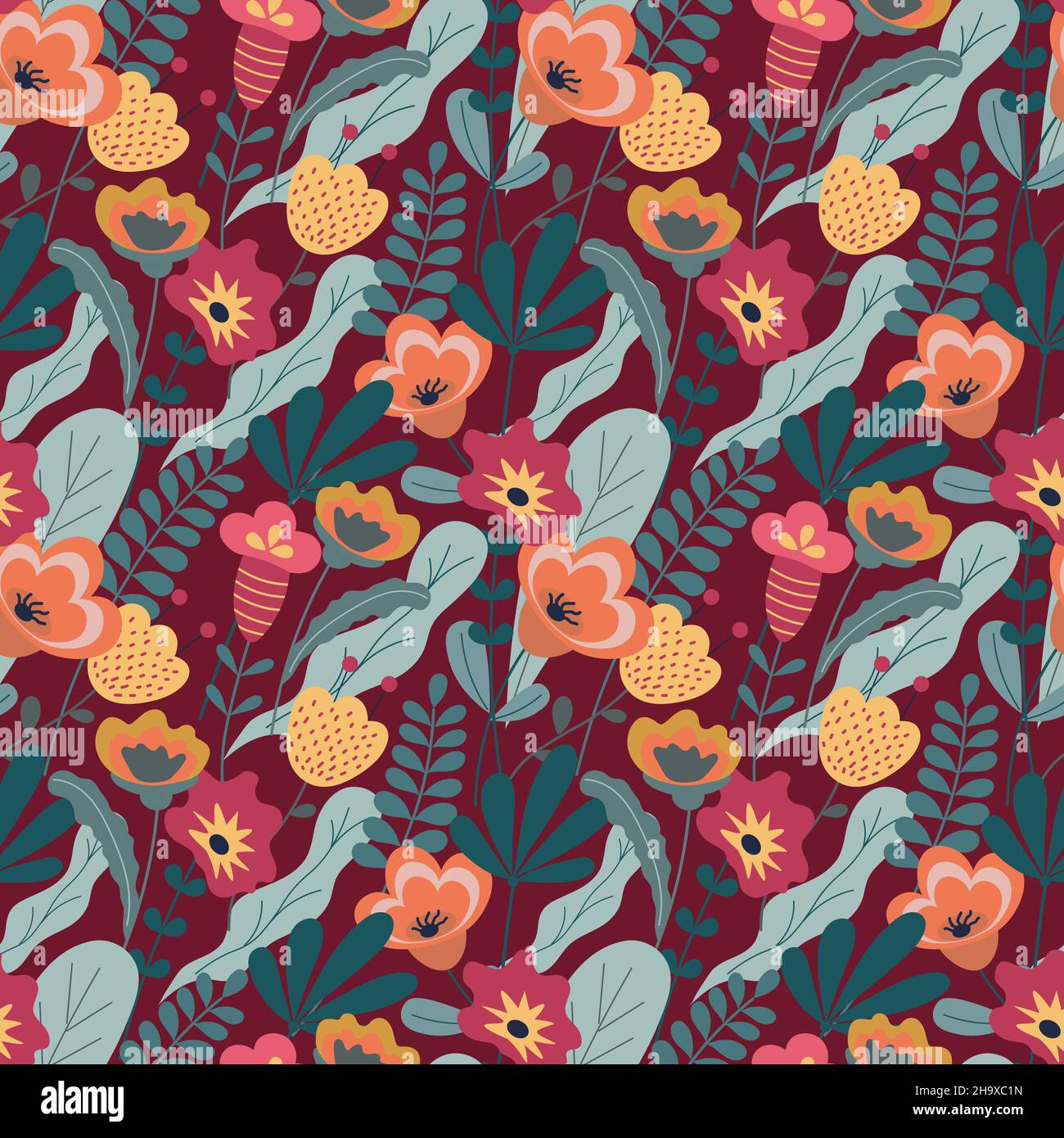 Multicolored wildflowers. Seamless background. Illustration for fabric ...
