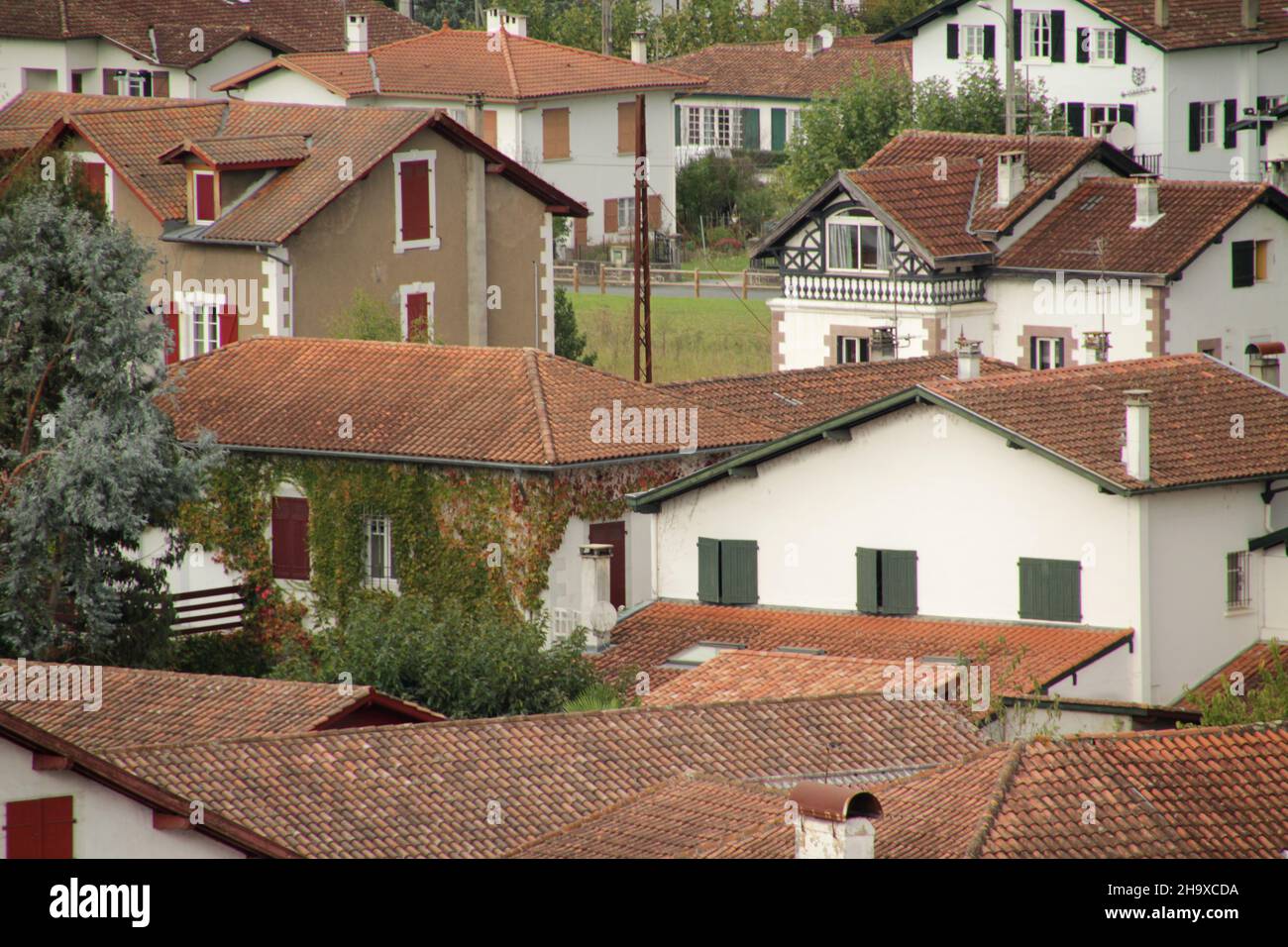 Aerial view of residential buildings in French Basque Country Stock ...