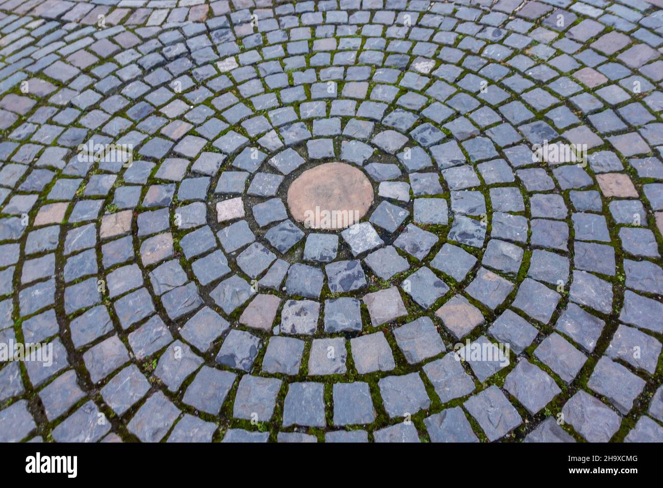 Pavement stones in a circular pattern in Liverpool Stock Photo - Alamy