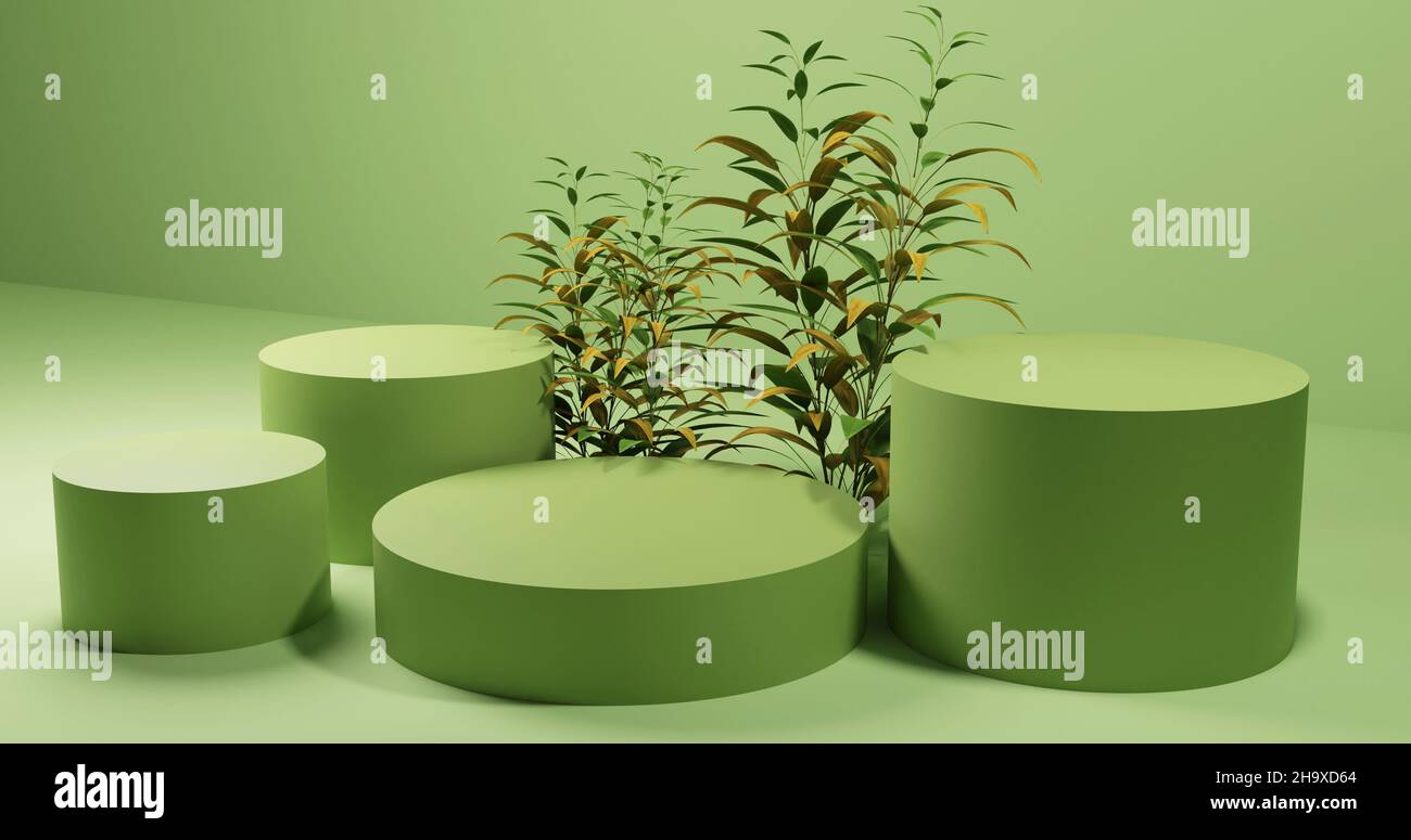 Green product display podium with leaves,3d rendered premium image ...