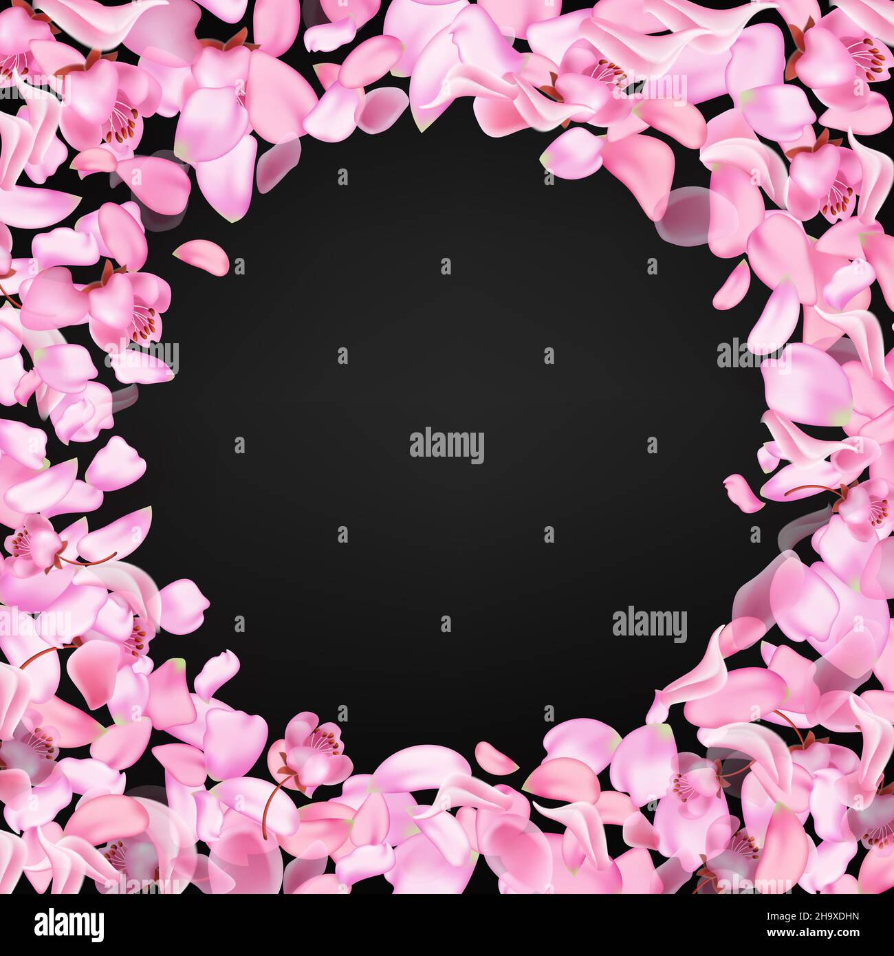 Nature horizontal background.Pink falling sakura petals and flowers ...