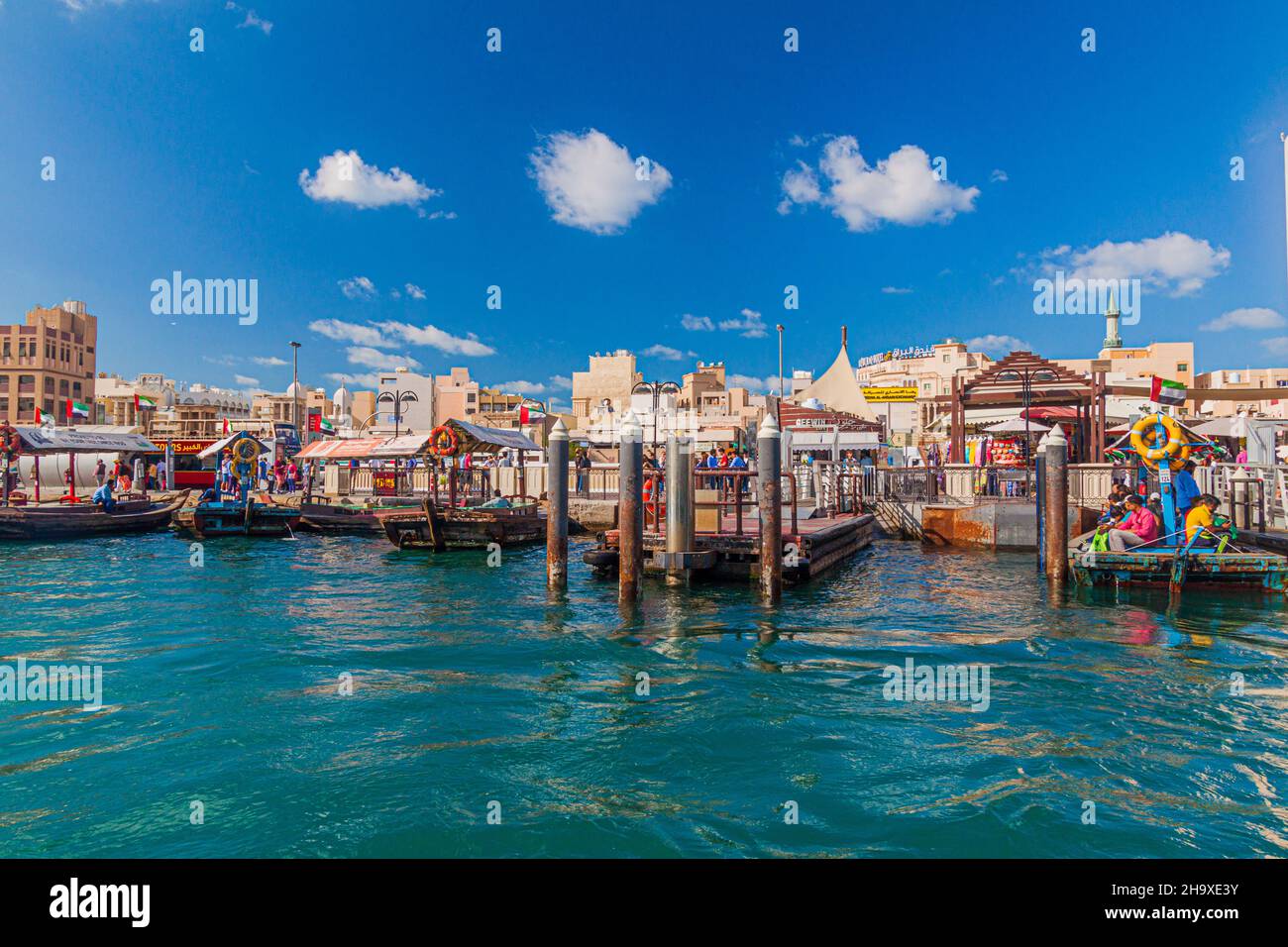 DUBAI, UAE - JANUARY 19, 2018: Abra traditional wooden boat pier at ...