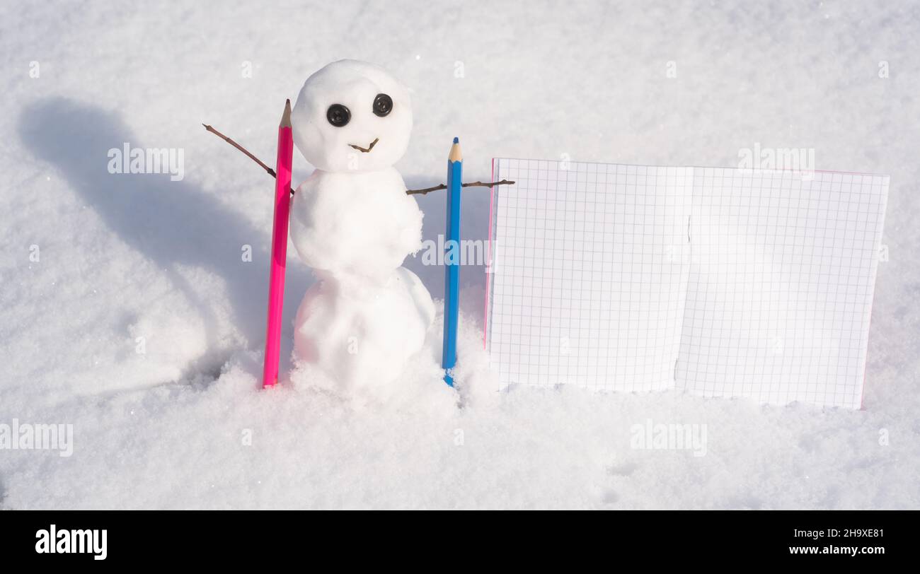 Snow man banner. Writer template design of snowman with pencil and ...