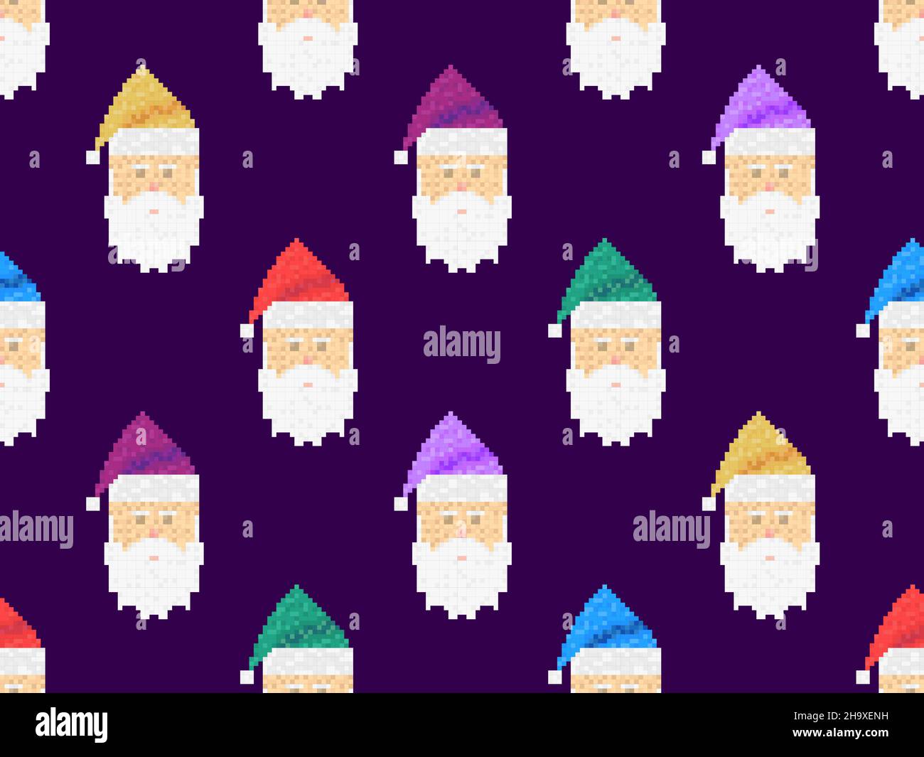 Pixel art Santa Claus seamless pattern. Pixel Santa Claus icon set in ...