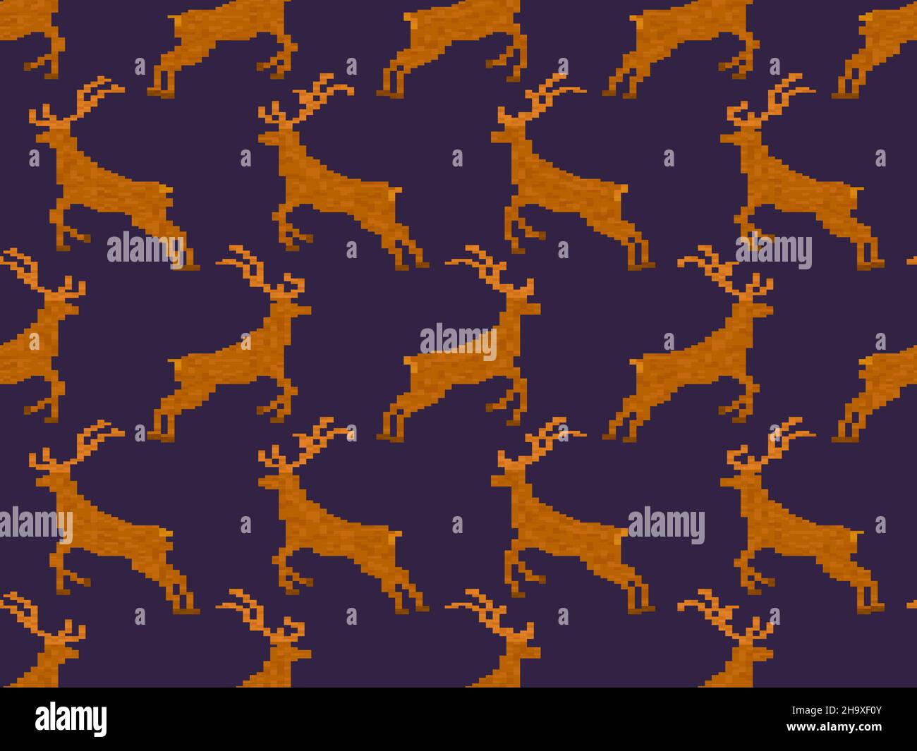 Pixel deer seamless pattern. 8-bit Christmas background with deer in ...