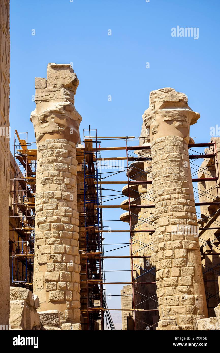 Process of restoration of columns in Great Hypostyle Hall at Temples of ...