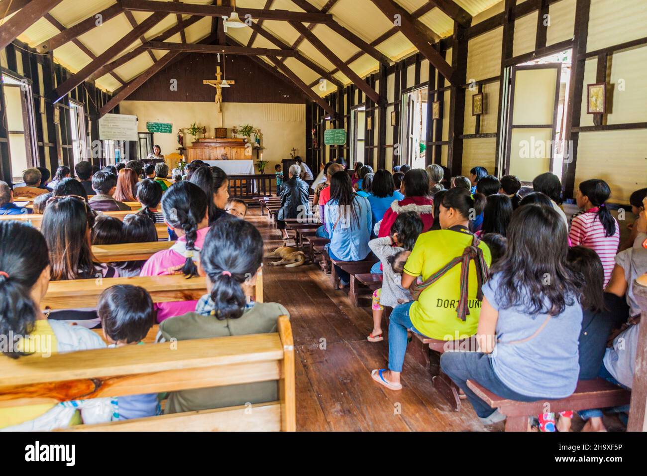 CAMBULO, PHILIPPINES - JANUARY 22, 2018: Sunday mass in a church in ...
