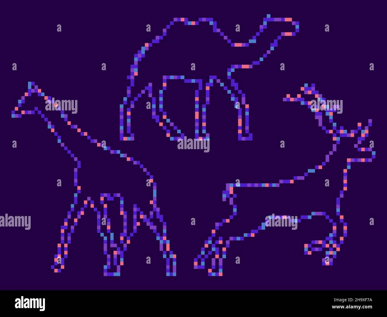 Pixel animals deer, camel and giraffe. Animal icons in 8 bit retro ...