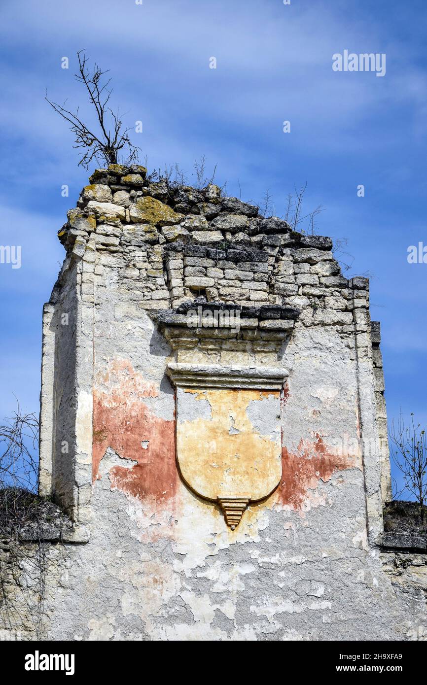 Ruins of an ancient synagogue against cloudy sky. Texture of old ...