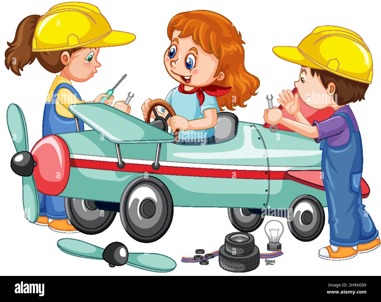 Children repairing a plane together illustration Stock Vector Image ...