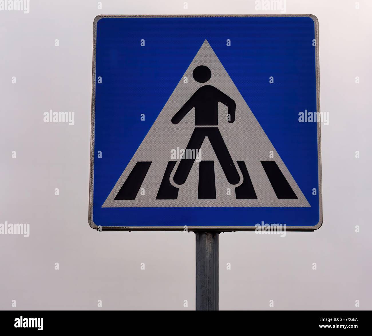 Close-up shot of a square pedestrian crossing sign attached on a pole ...