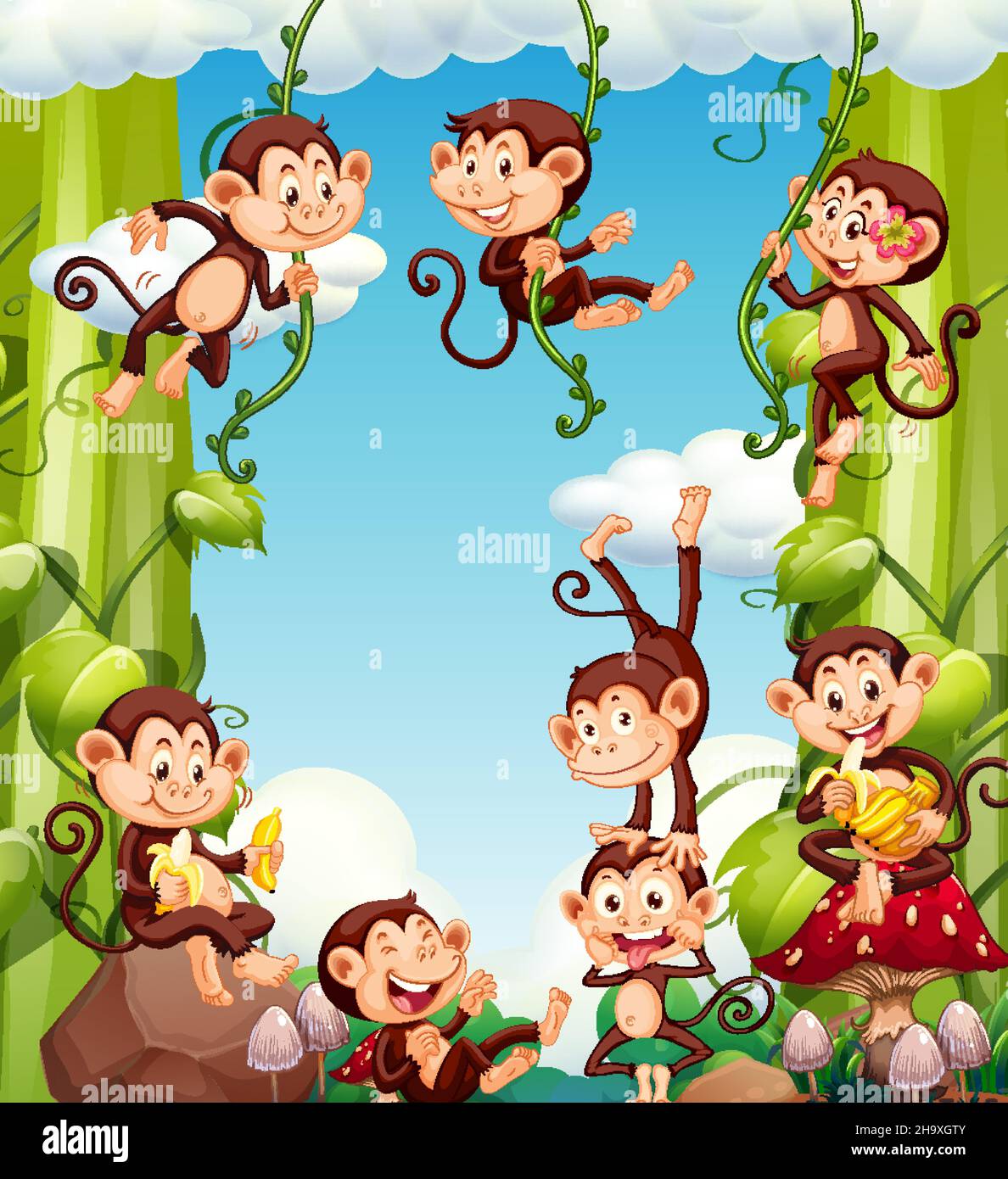 Happy monkeys on nature background illustration Stock Vector Image ...