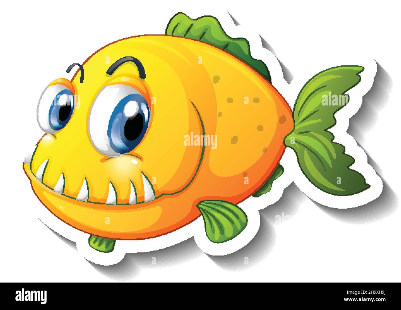 Cartoon fish with big fangs cartoon sticker illustration Stock Vector ...