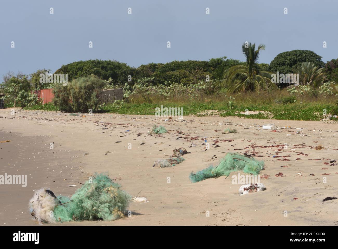Plastic waste, most of it discarded or lost fishing gear, lies on the ...