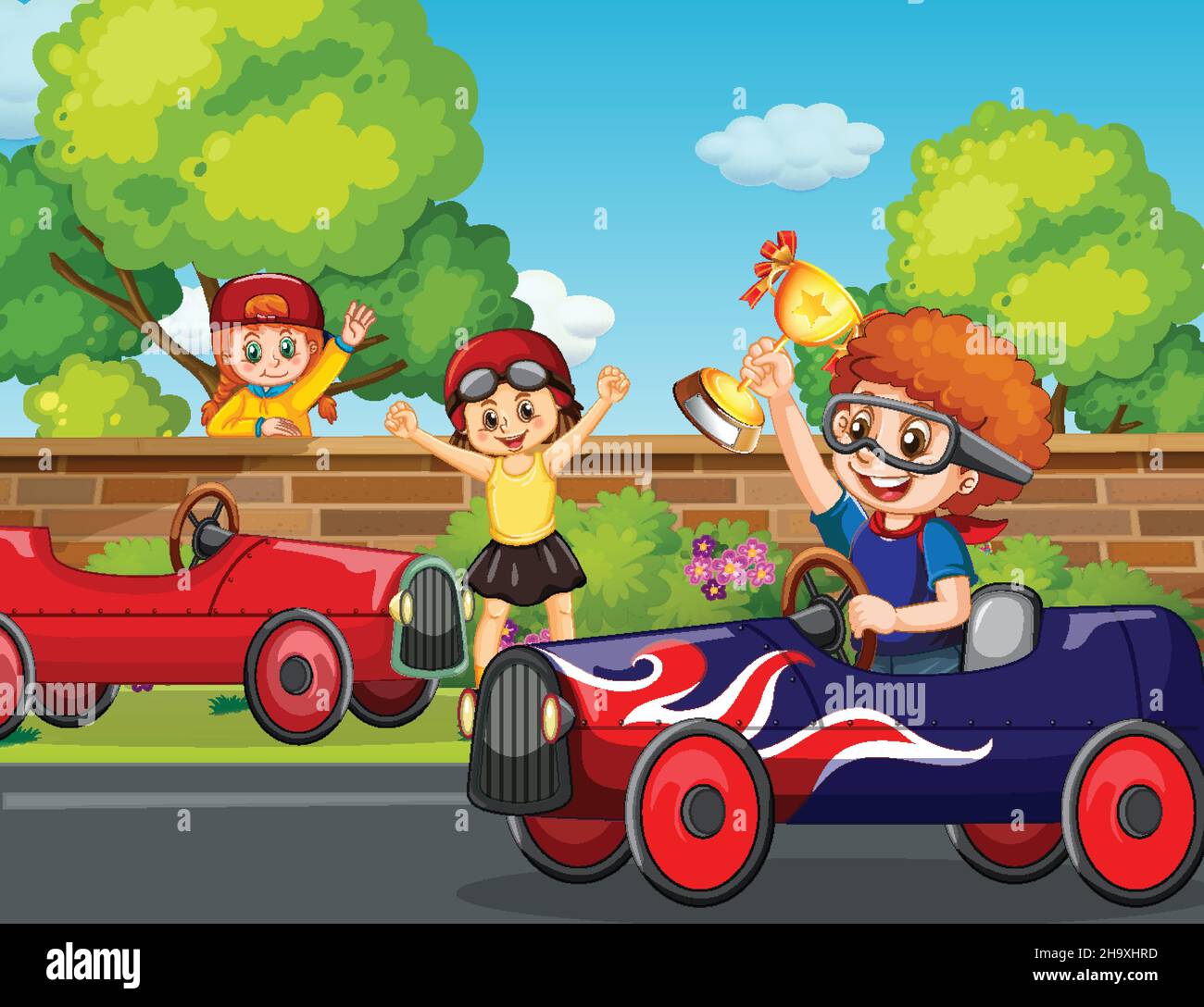 Park scene with children racing car illustration Stock Vector Image ...