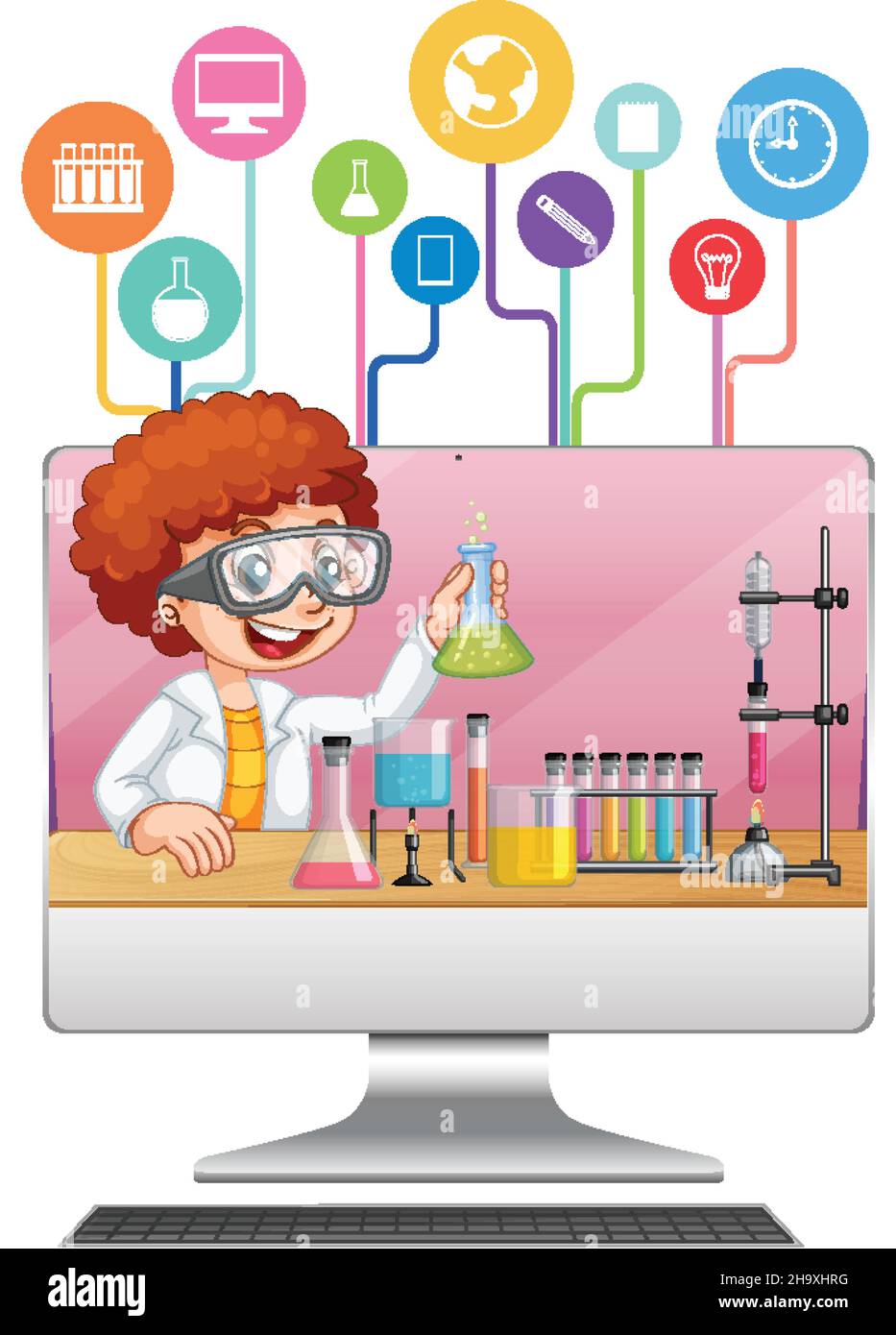 Computer with scientist kid cartoon illustration Stock Vector Image ...