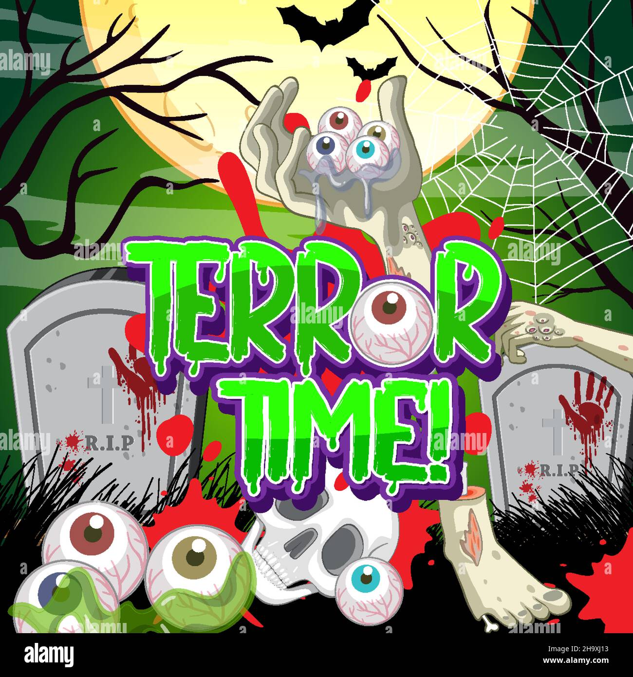 Halloween poster with Terror Time word logo illustration Stock Vector ...