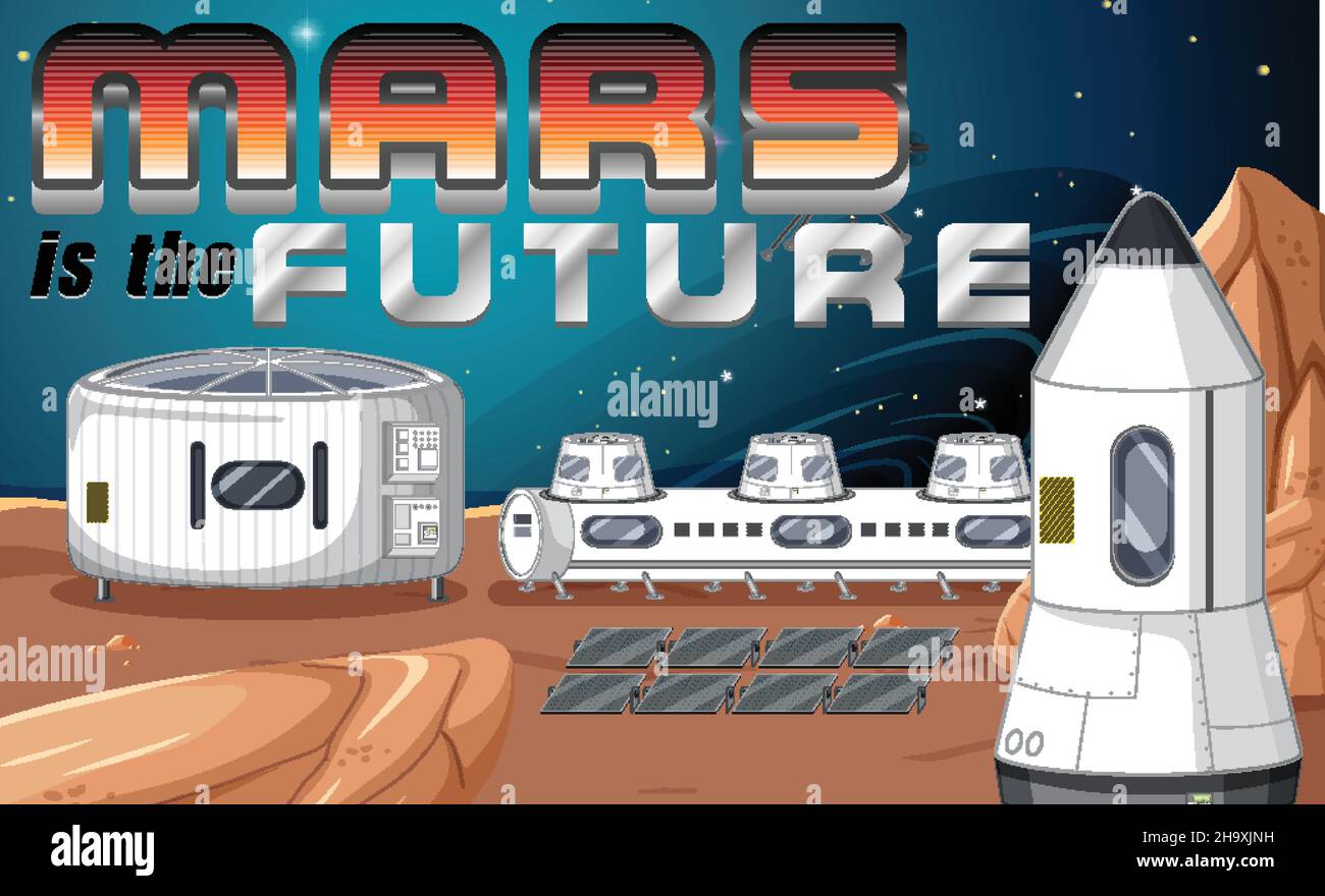 Mars is the future with Space station scene illustration Stock Vector ...