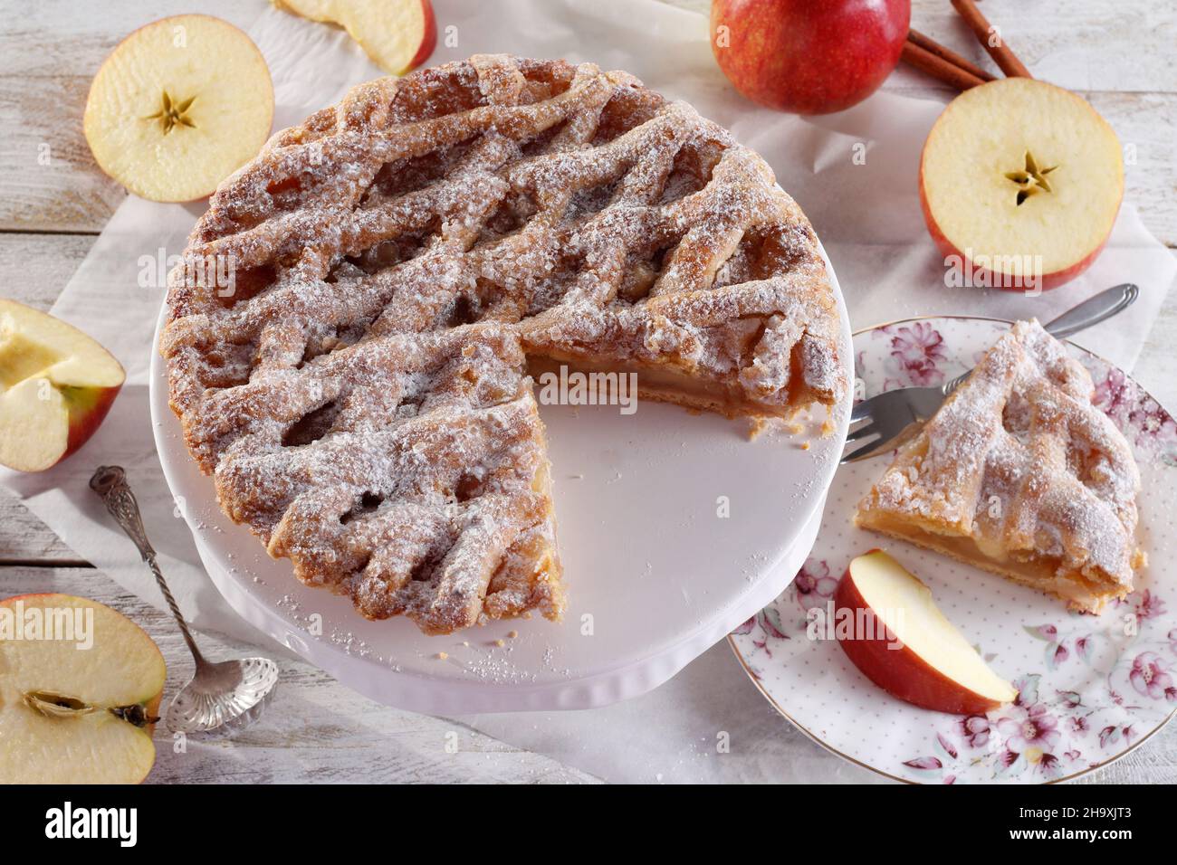 Apple cake with icing sugar Stock Photo - Alamy