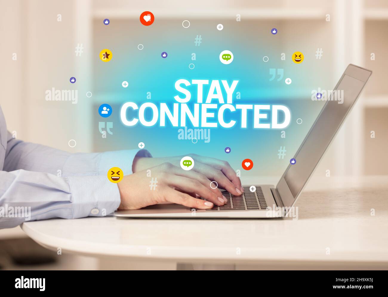 Freelance woman using laptop concept Stock Photo - Alamy