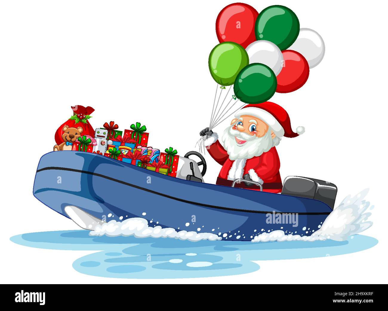 Santa Claus on the boat with his gifts illustration Stock Vector Image ...