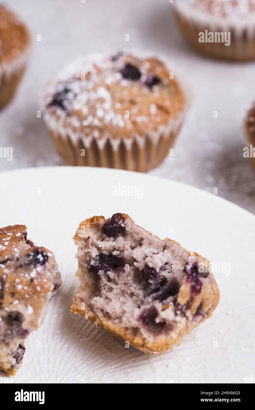 Fresh blueberry muffin split open Stock Photo - Alamy