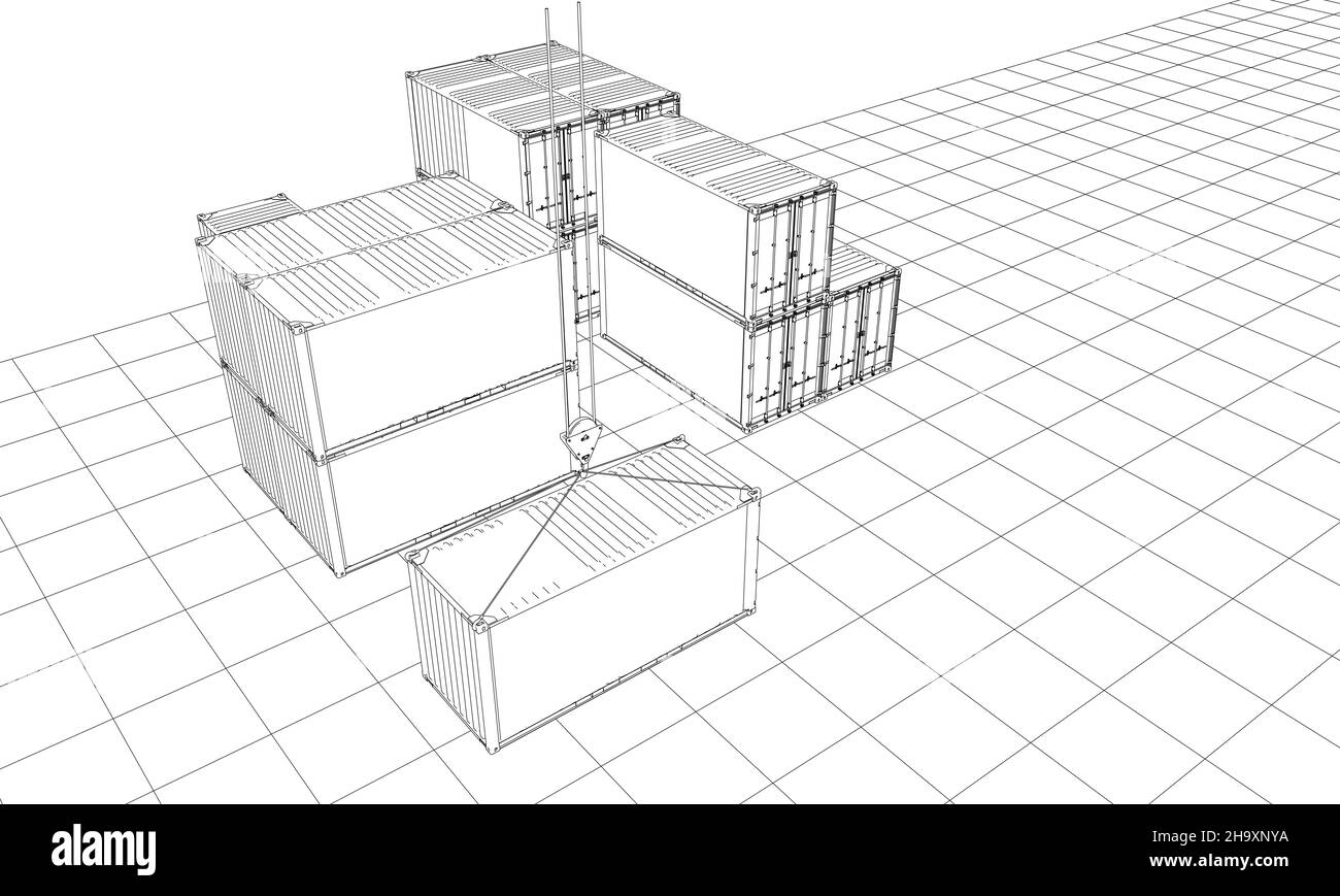 Cargo containers. Wire-frame style Stock Photo - Alamy