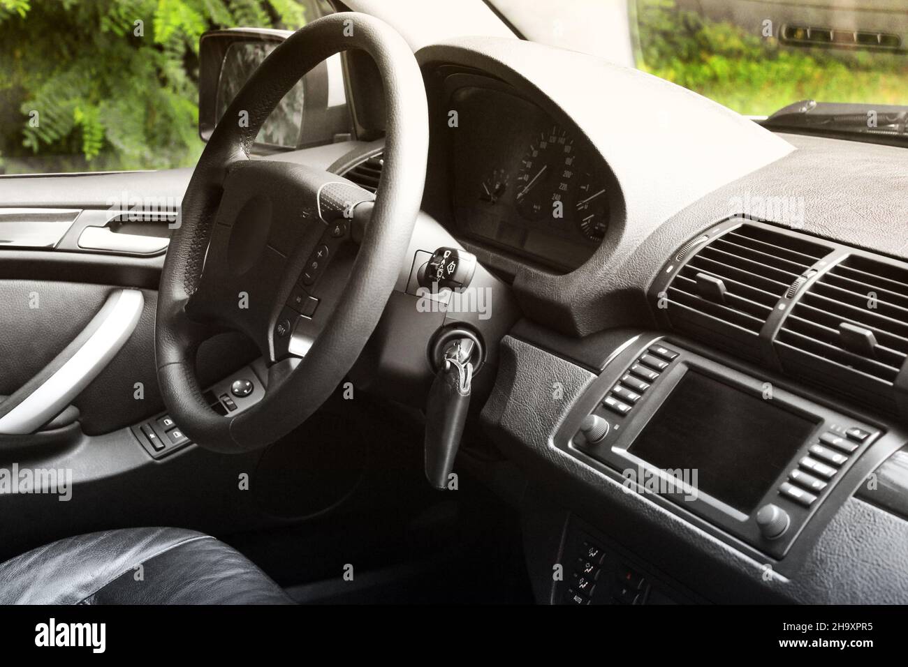 View of the interior of a modern automobile showing the dashboard. Car ...