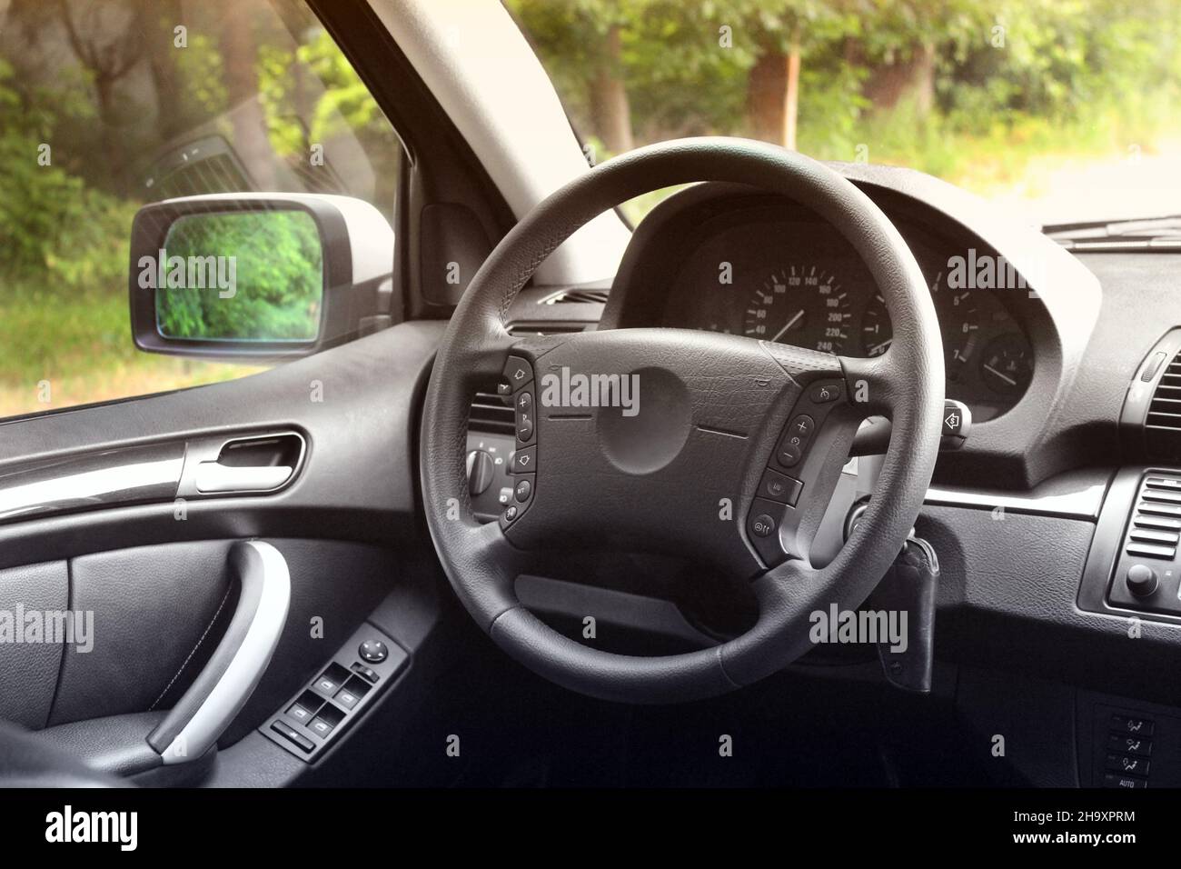 View of the interior of a modern automobile showing the dashboard. Car ...