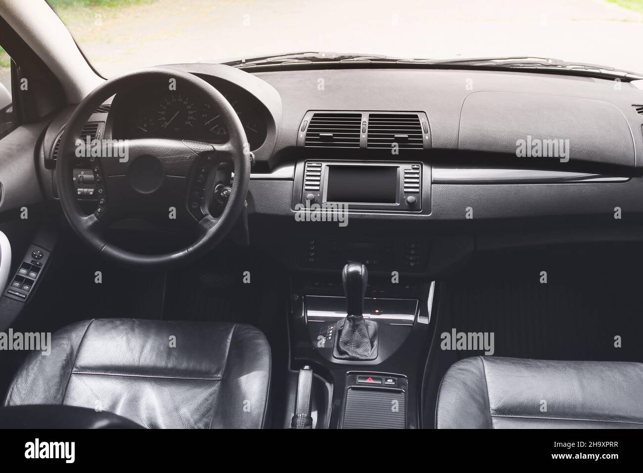 View of the interior of a modern automobile showing the dashboard. Car ...