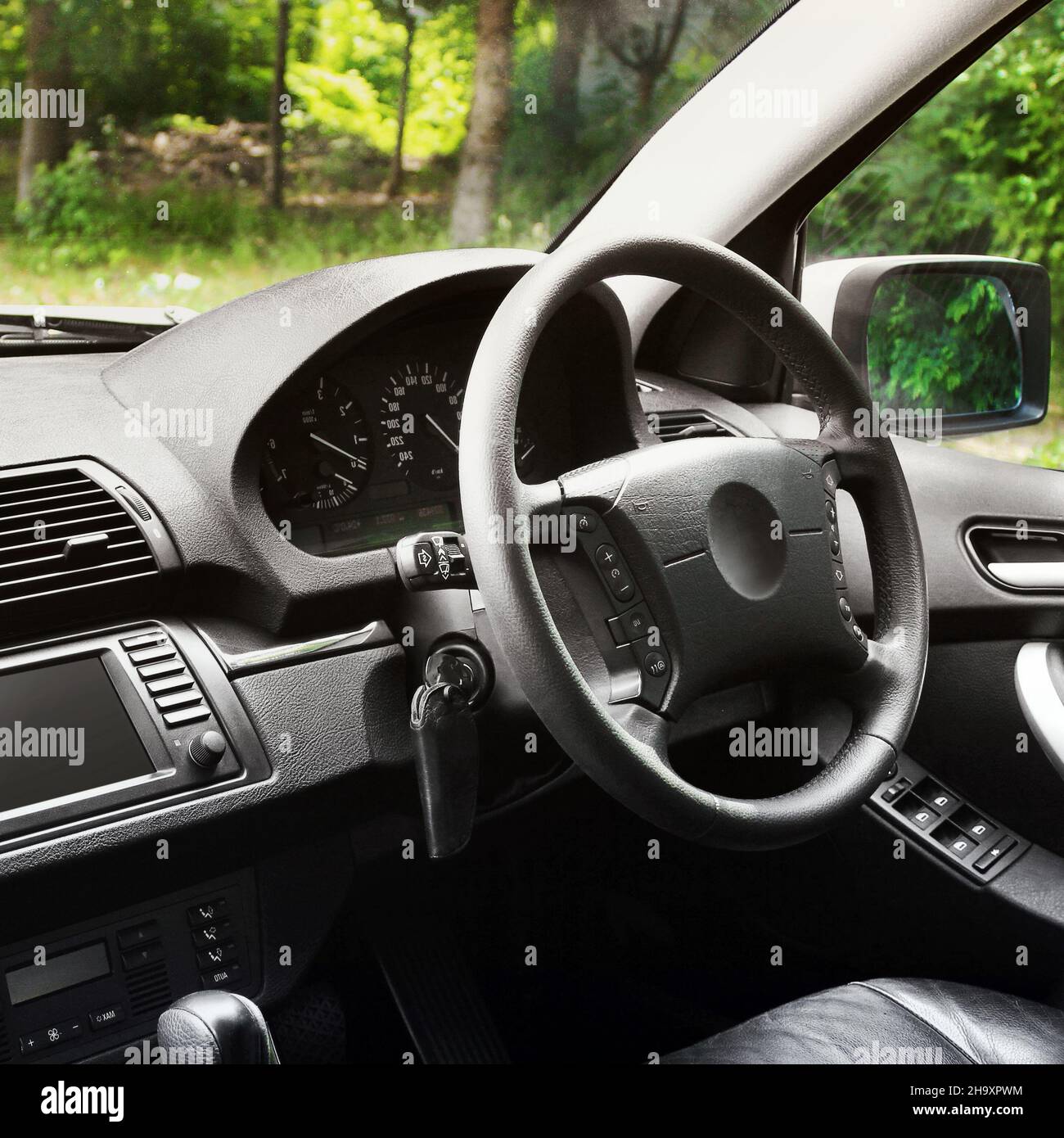 View of the interior of a modern automobile showing the dashboard. Car ...