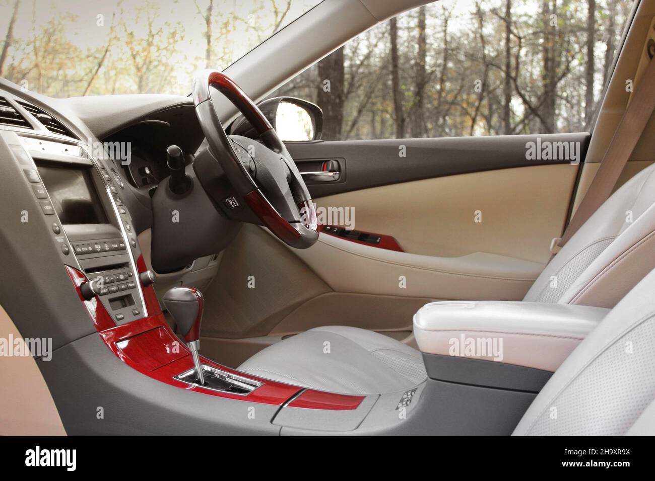 View of the interior of a modern automobile showing the dashboard. Car ...