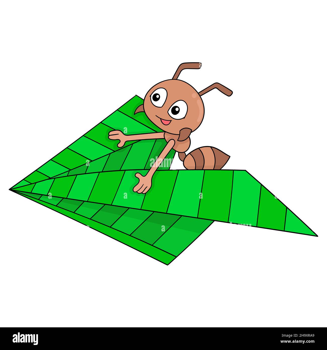 ants are happy riding a leaf plane, vector illustration art. doodle ...