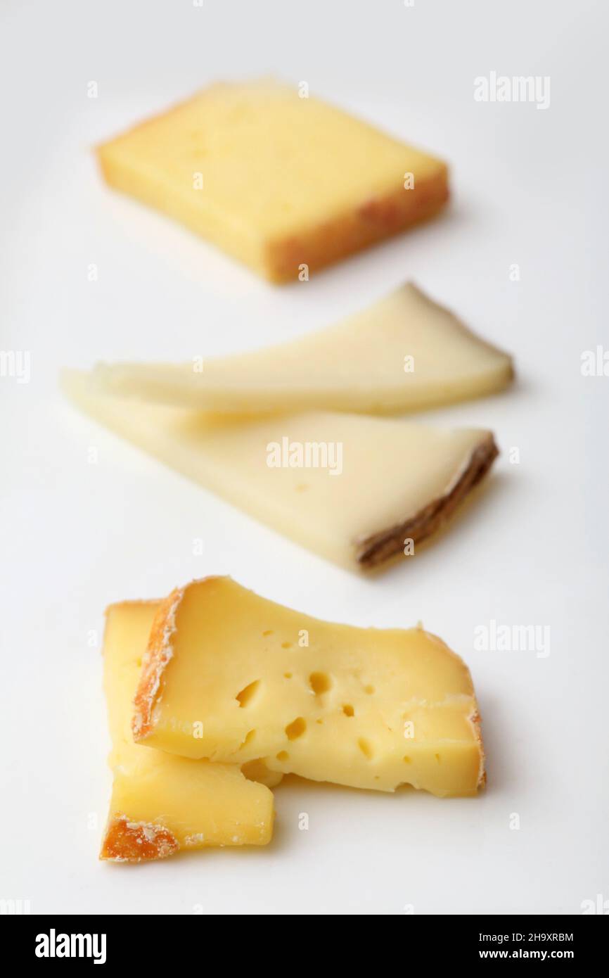 Three types of sliced cheese Stock Photo - Alamy