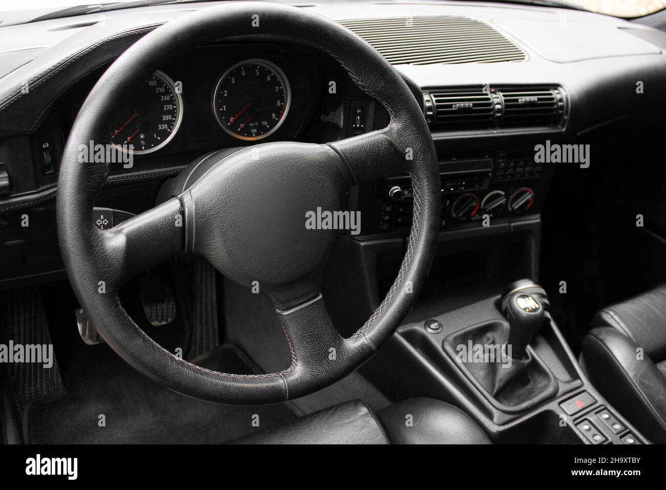 View of the interior of a modern automobile showing the dashboard. Car ...