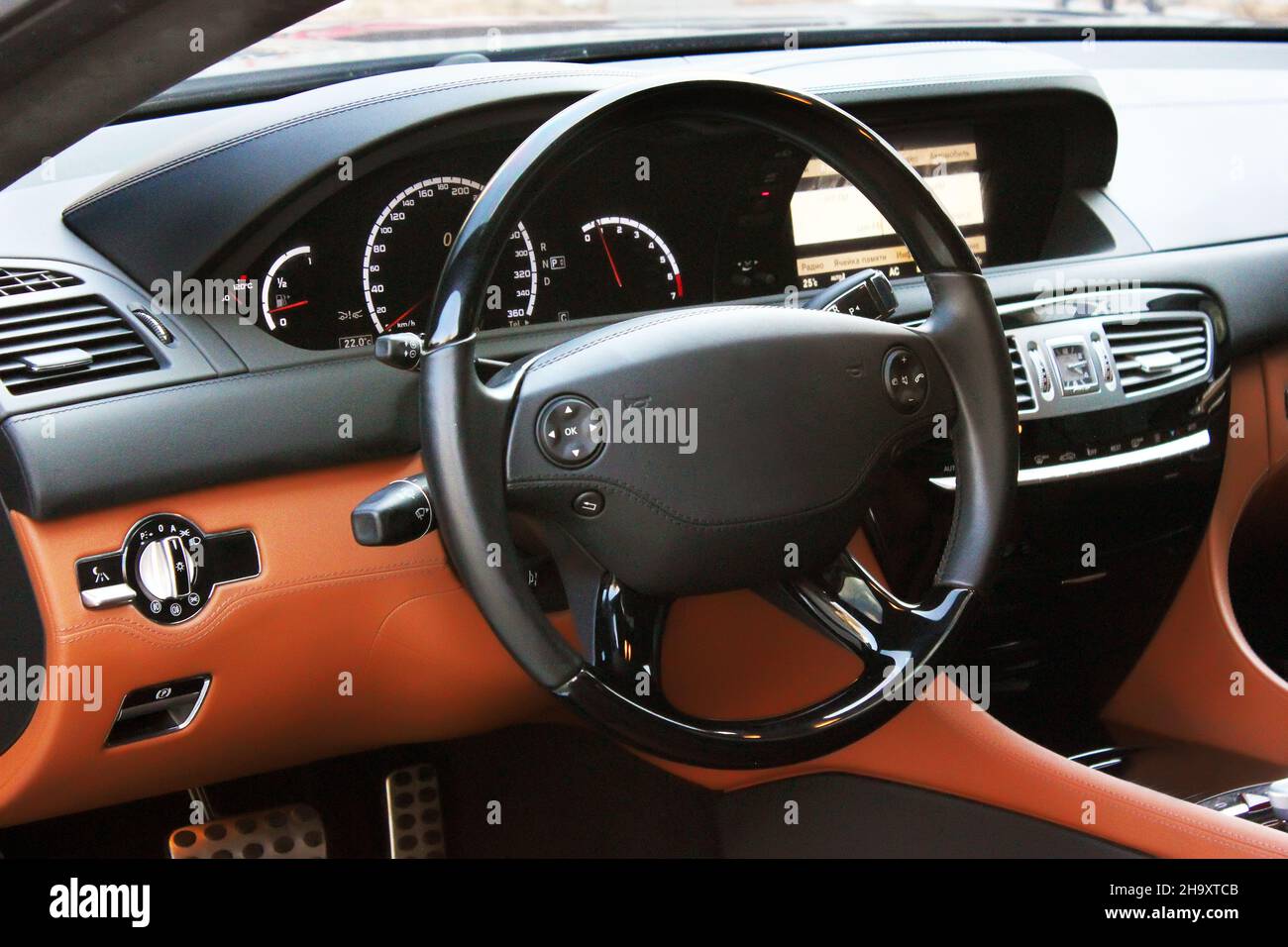 View of the interior of a modern automobile showing the dashboard. Car ...