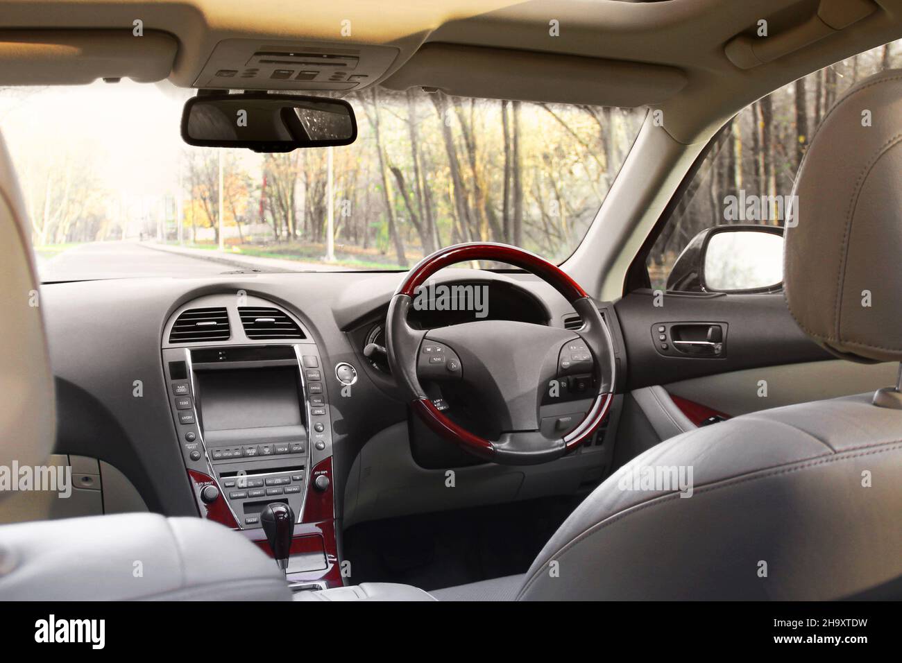 Car interior. View of the interior of a modern automobile showing the ...