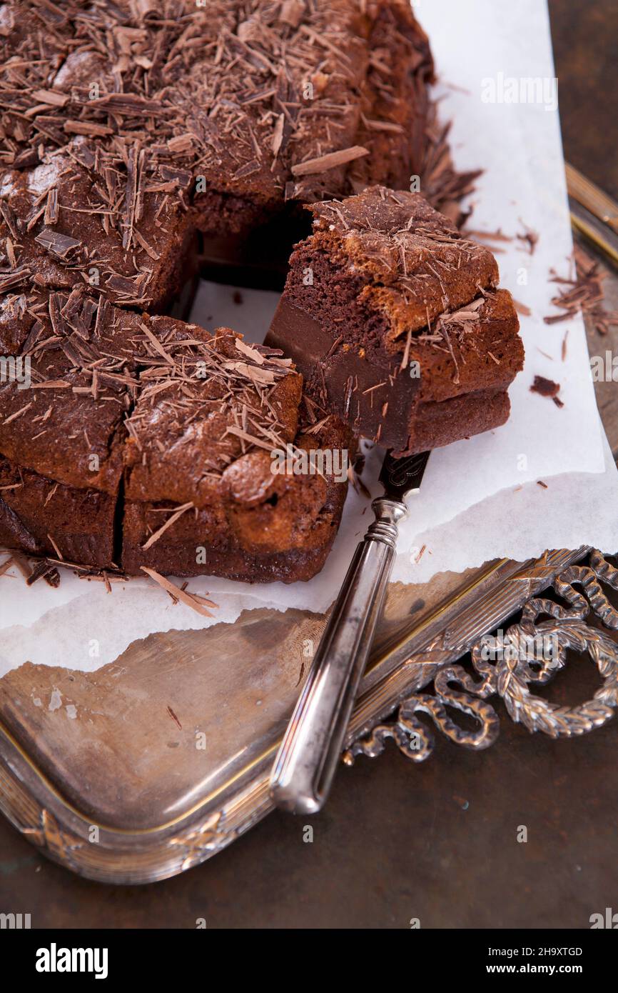 Chocolate pudding cake, sliced Stock Photo - Alamy