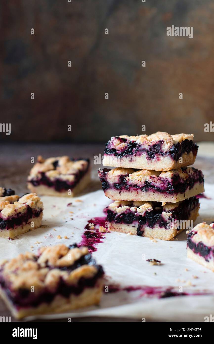 Blueberry crumble slices Stock Photo - Alamy