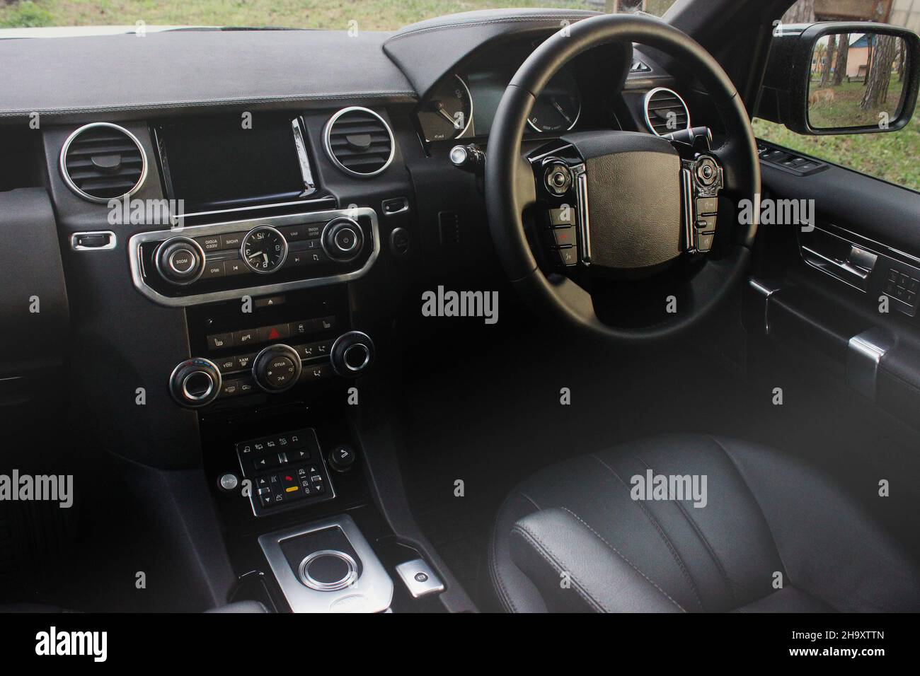 View of the interior of a modern automobile showing the dashboard. Car ...