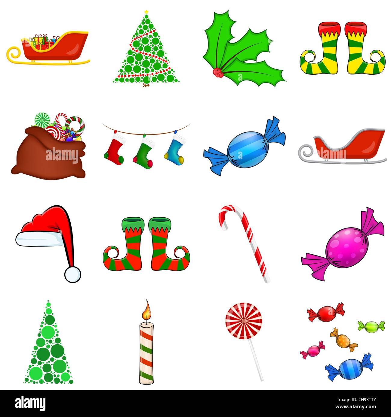Christmas symbols collection. Big set of xmas icons. Seasonal cartoon ...