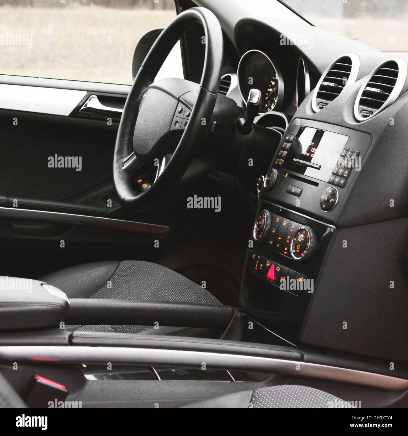 View of the interior of a modern automobile showing the dashboard. Car ...