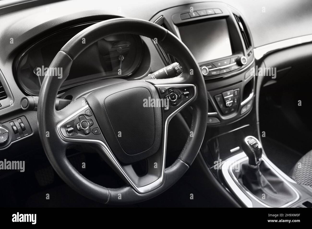 View of the interior of a modern automobile showing the dashboard. Car ...
